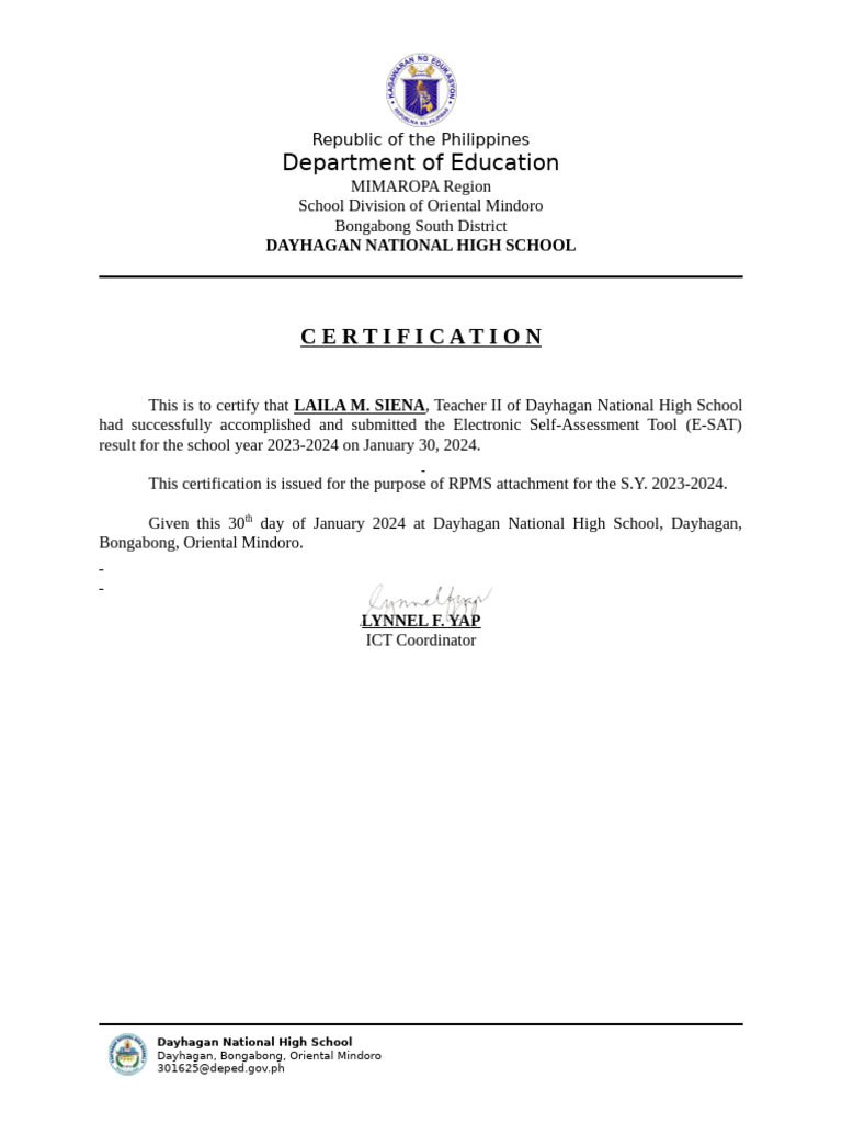 ESAT Certification 2023-2024 | PDF