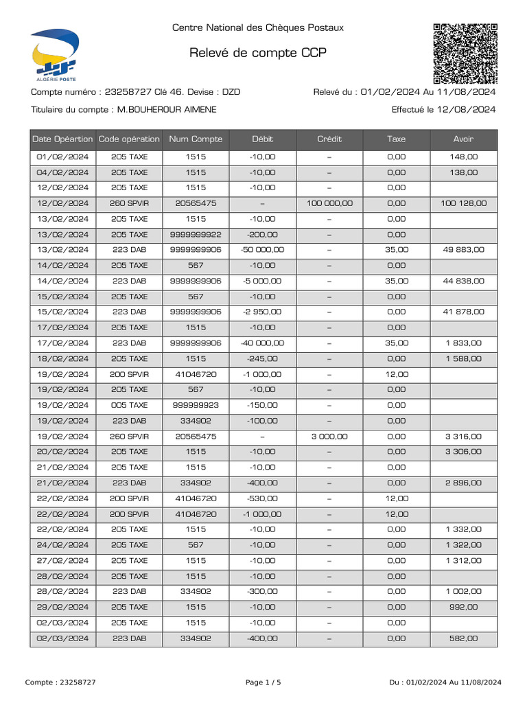 Relevé CCP 23258727-19 | PDF