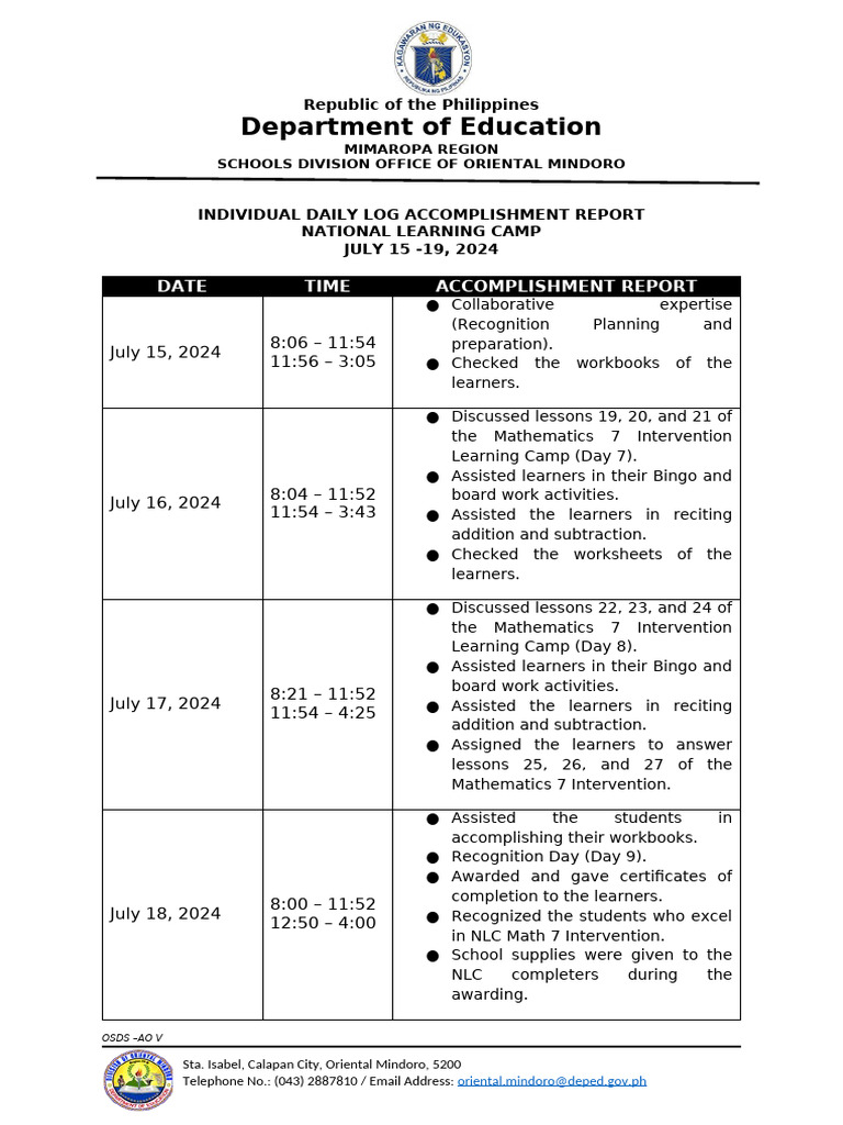 IDLAR NLC July 15-19, 2024 | PDF
