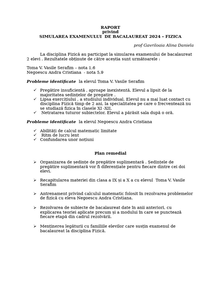Raport Simulare Bac Fizica | PDF