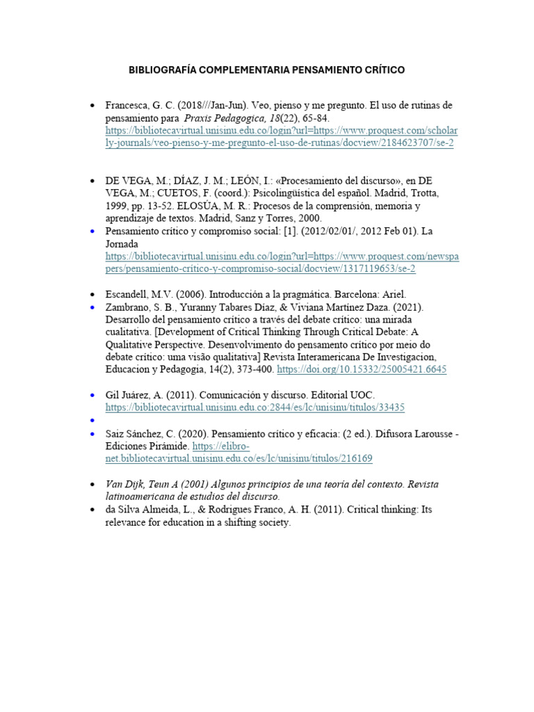 Bibliografía Complementaria Pensamiento Crítico-3 | PDF