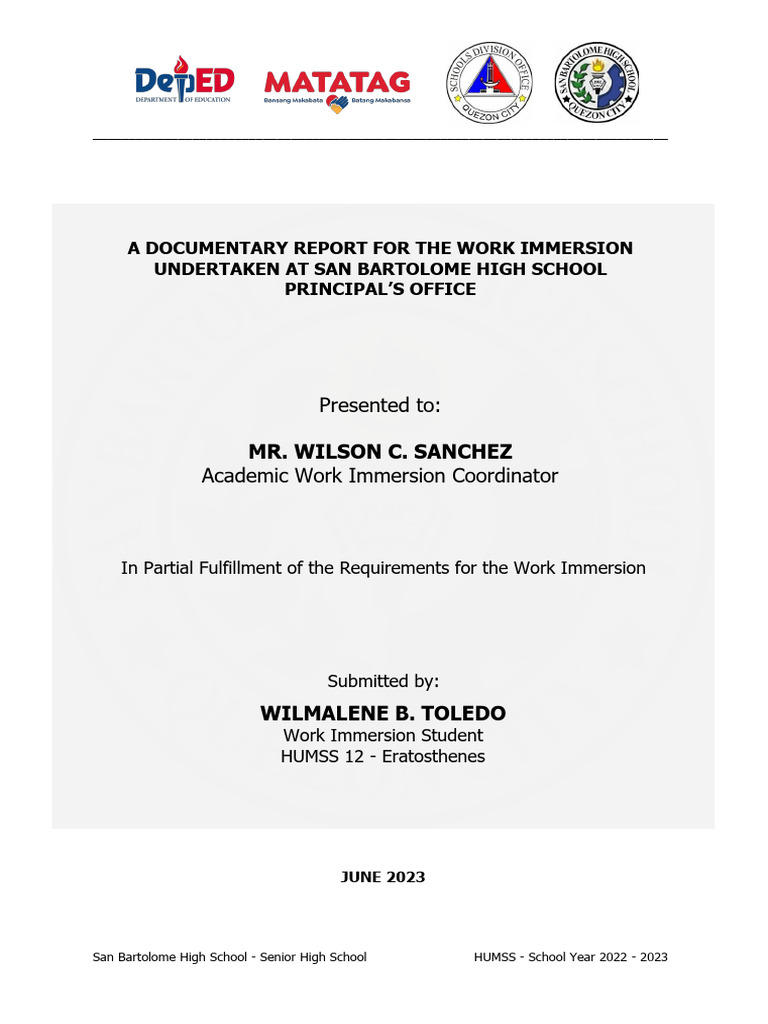 Final - A Documentary Report For The Work Immersion | PDF