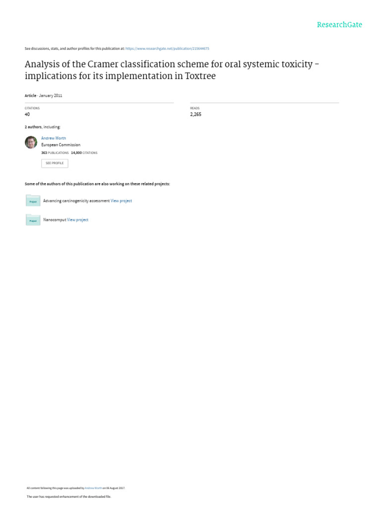 Analysis of The Cramer Classification Scheme For Oral Systemic Toxicity ...