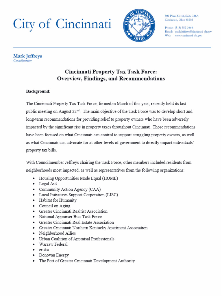 Property Tax Task Force Final Report | PDF | Cost Of Living | Taxes