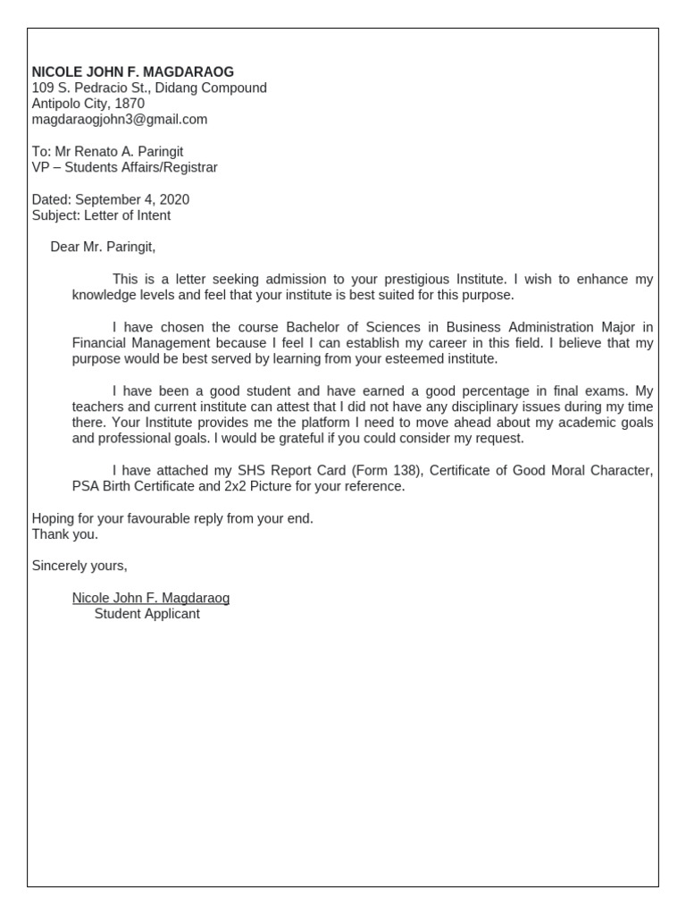 Letter of Intent | PDF