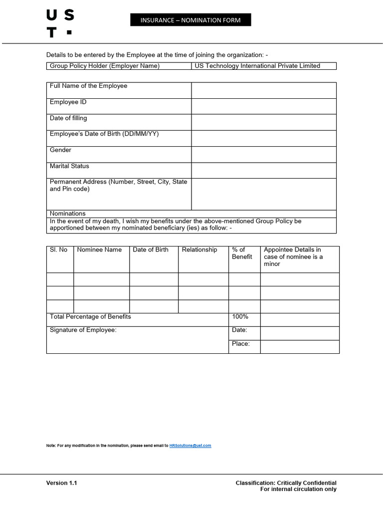 Insurance Nomination Form | PDF