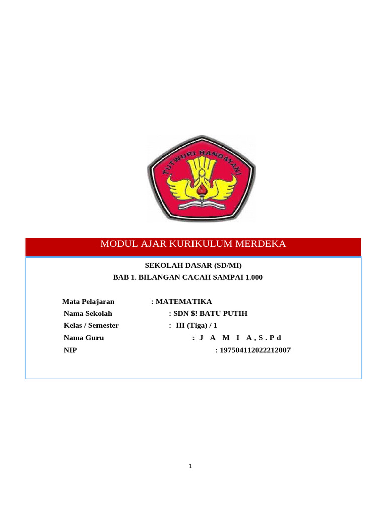 Modul MTK Kls 3 Bab 1 | PDF