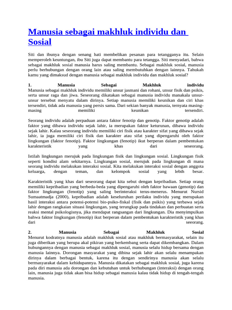 Manusia Sebagai Makhluk Individu Dan Sosial | PDF