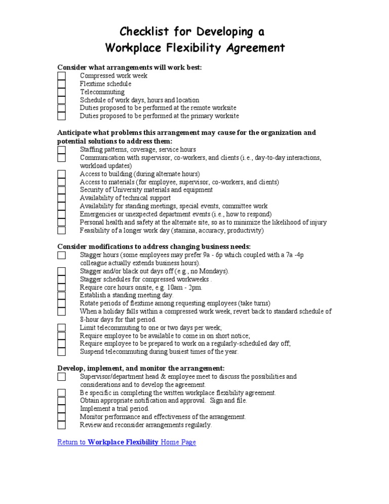 Checklist For Developing A Workplace Flexibility Agreement | PDF