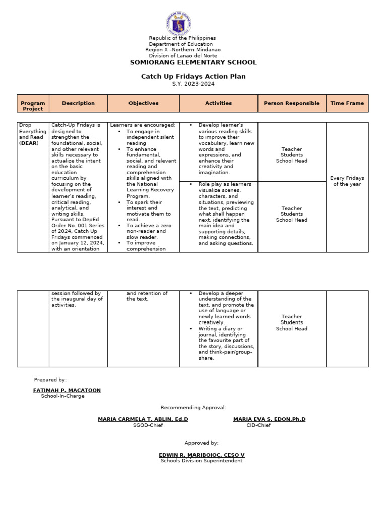 Catch Up Fridays Plan | PDF