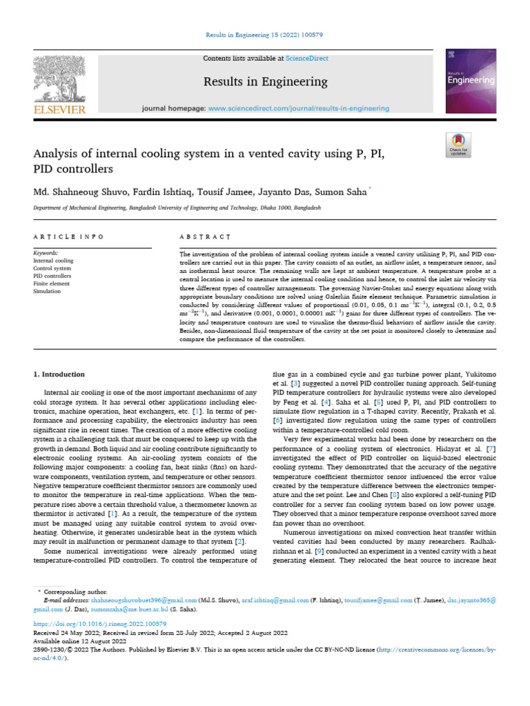 Analysis of Internal Cooling System in A Vented Cavity Using P, PI, PID ...