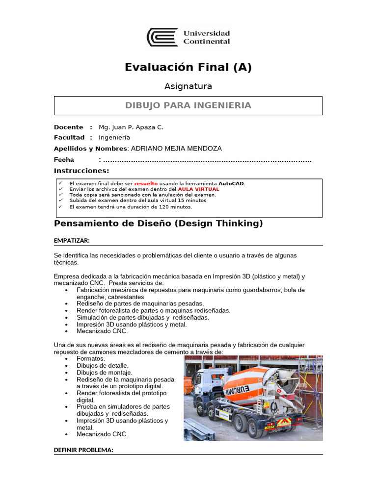Adriano Examen - Final - Dibujo - Ingenieria - A | PDF