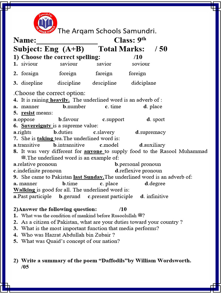 9th Assessment | PDF