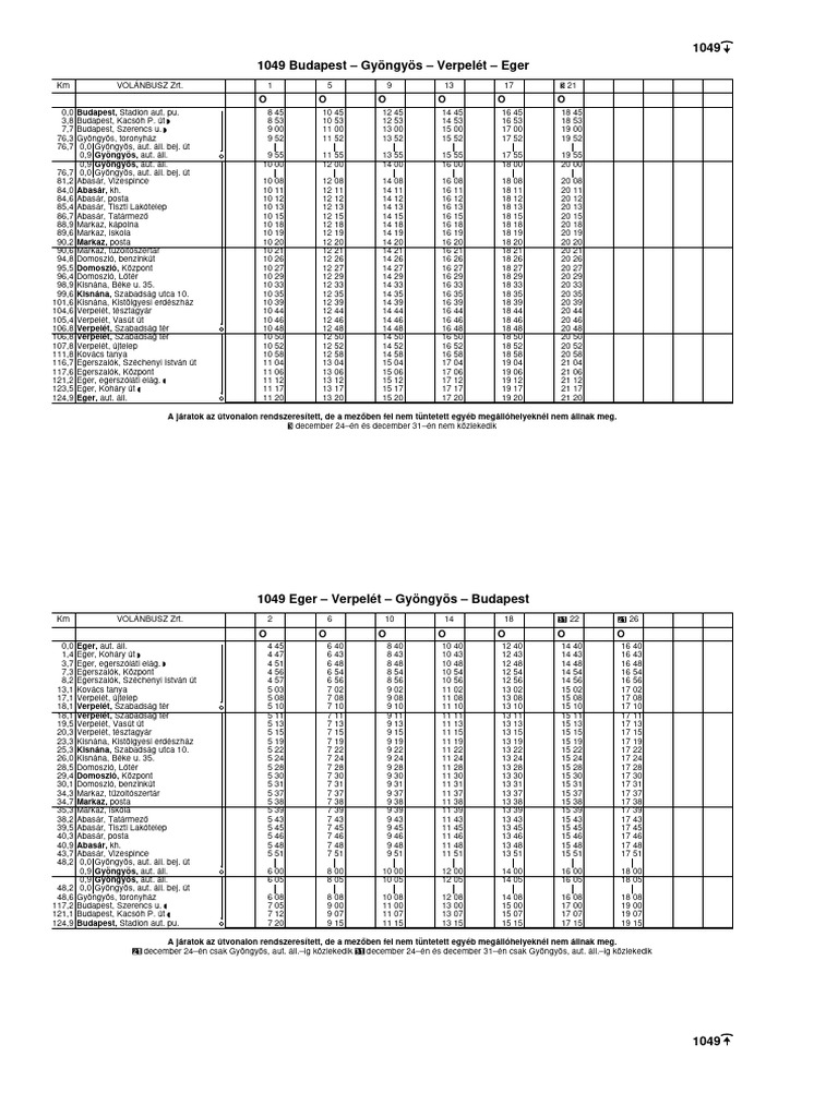 1049 Budapest - Gyöngyös - Verpelét - Eger: O O O O O O | PDF