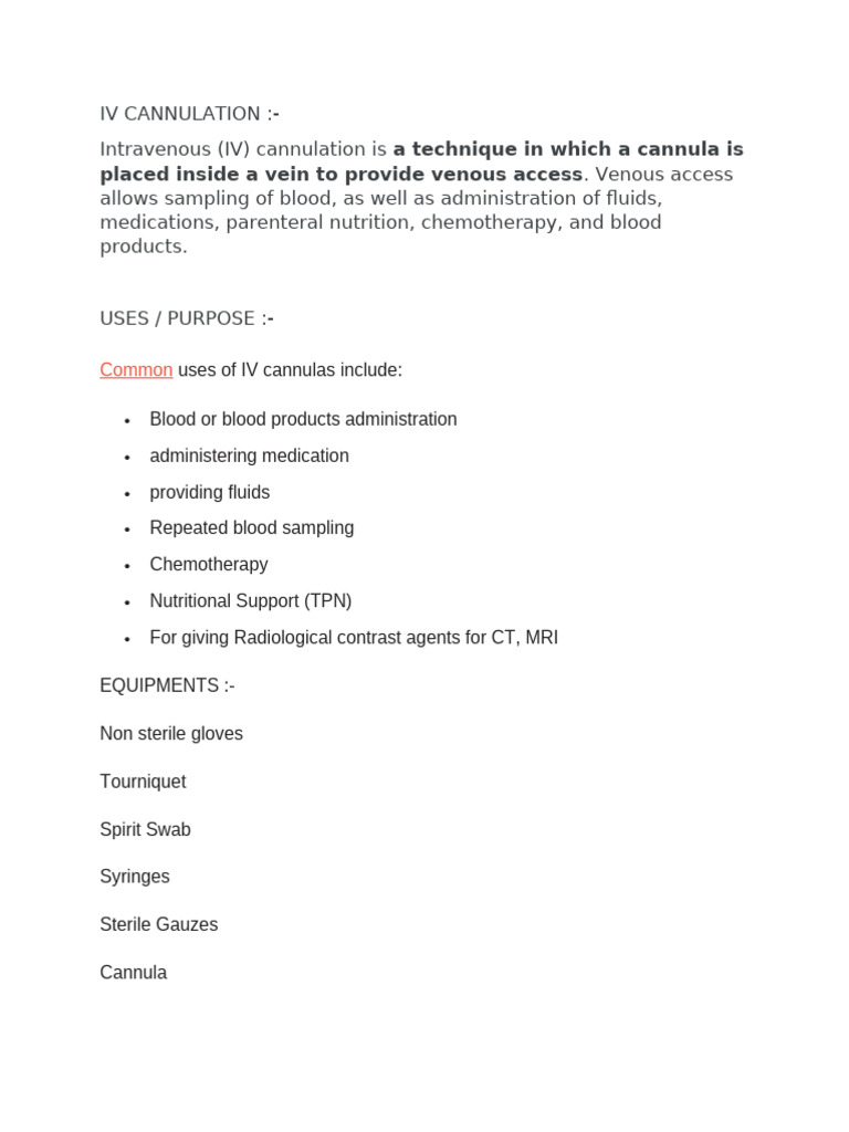 Iv Cannulation | PDF | Intravenous Therapy | Medical Specialties
