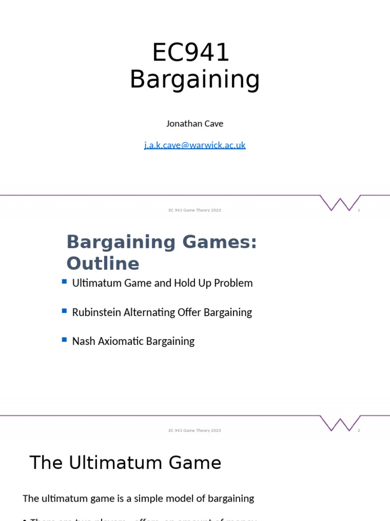EC941 2023 Lecture 7 - Bargaining | PDF | Bargaining | Game Theory