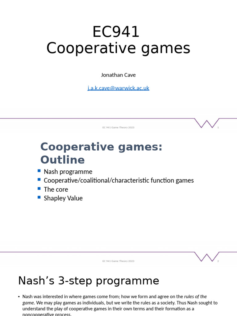 Cooperative Games in Game Theory EC941 | PDF | Bargaining | Game Theory