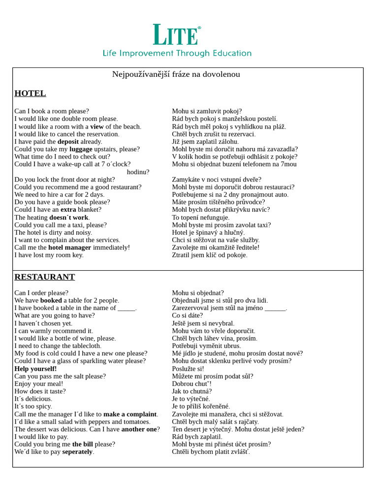 Hotel, Restaurant, Airport, in The City | PDF