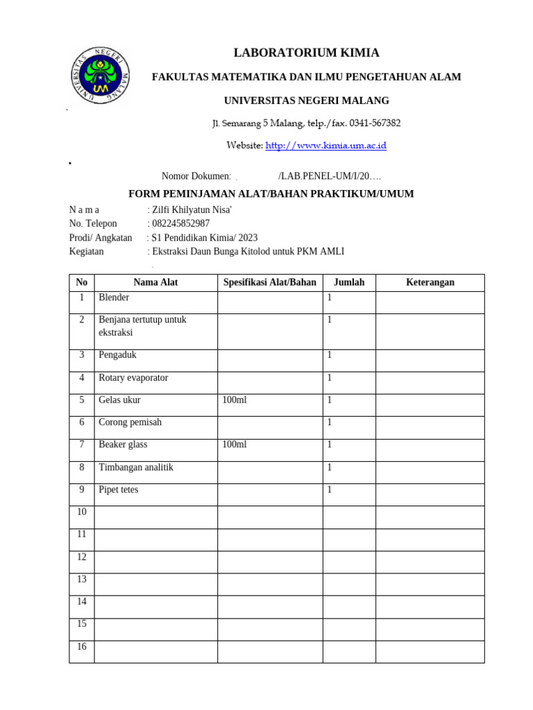 Form Peminjaman Alat (Umum) | PDF
