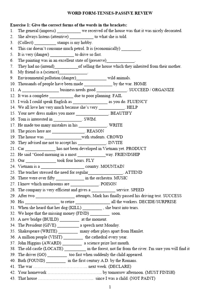 Word Form-Tenses-Passive Review | PDF