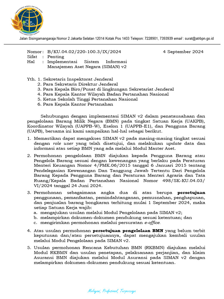 Surat - Implementasi SIMAN v2 - 2024 | PDF