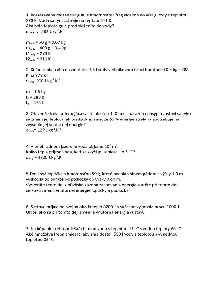 Cvičenie - Vnutona Energia, Teplo | PDF
