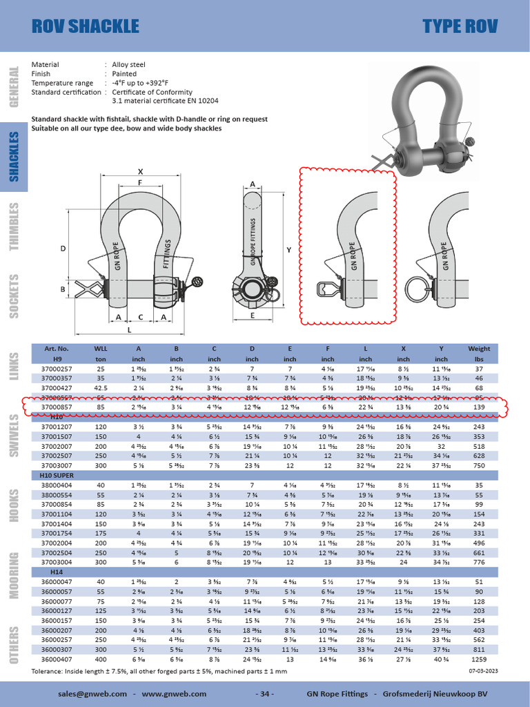 ROV shackles 85 tonn with D_handles | PDF