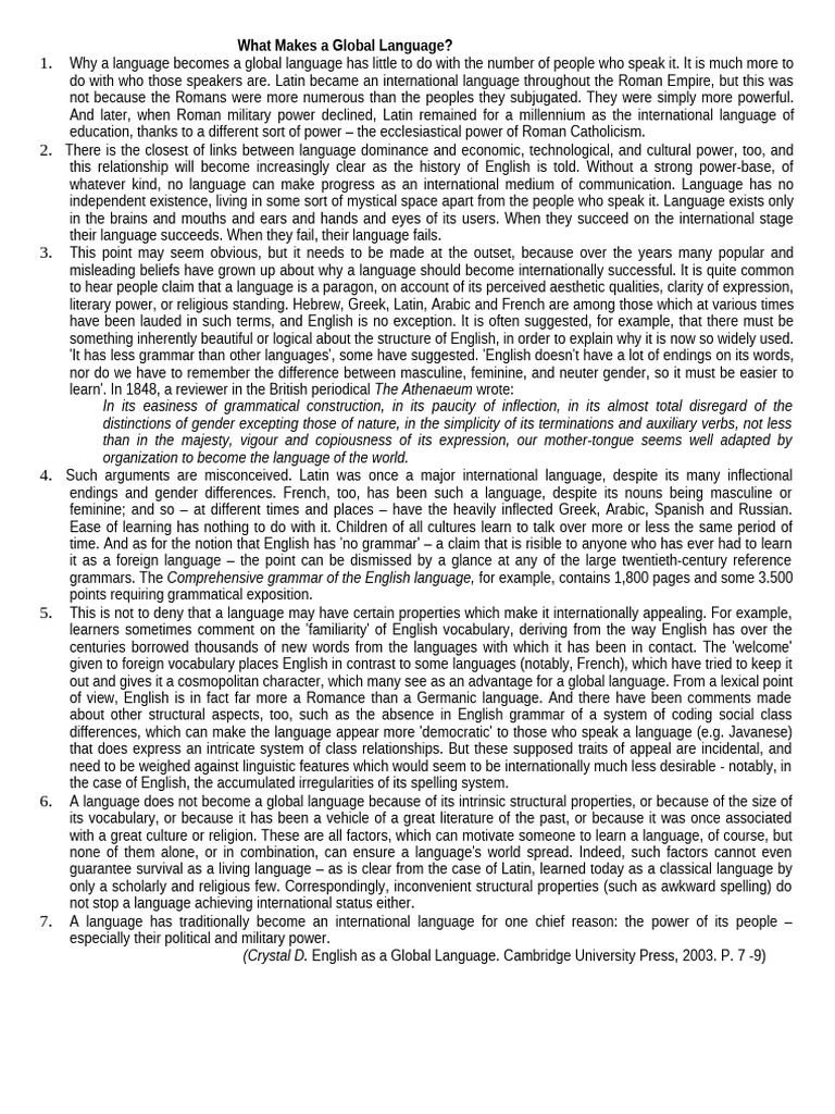 Assignment 2 - What Makes A Global Language | PDF
