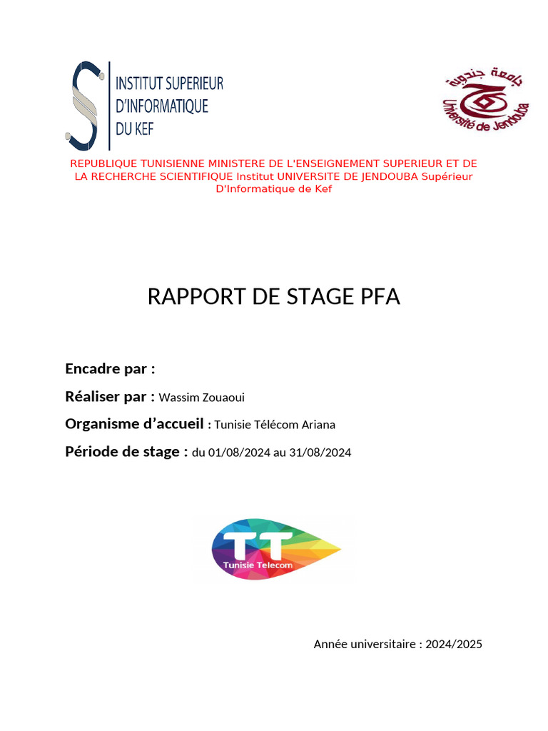 Rapport de Stage Pfa: Encadre Par: Réaliser Par: Organisme D'accueil Période de Stage | PDF