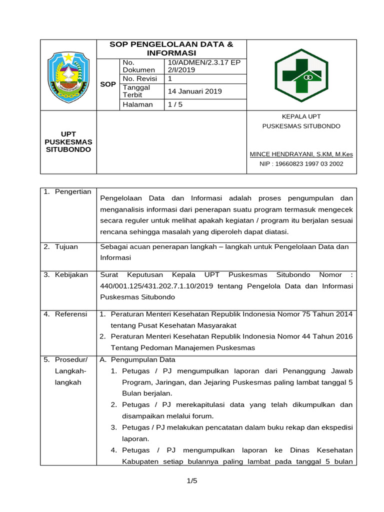 SOP Pengelola Data & Informasi | PDF