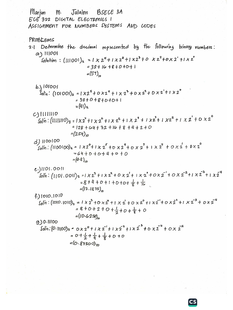 ECE 322 DIGITAL ELECTRONICS 1- ASSIGNMENT FOR NUMBER SYSTEM AND CODES | PDF