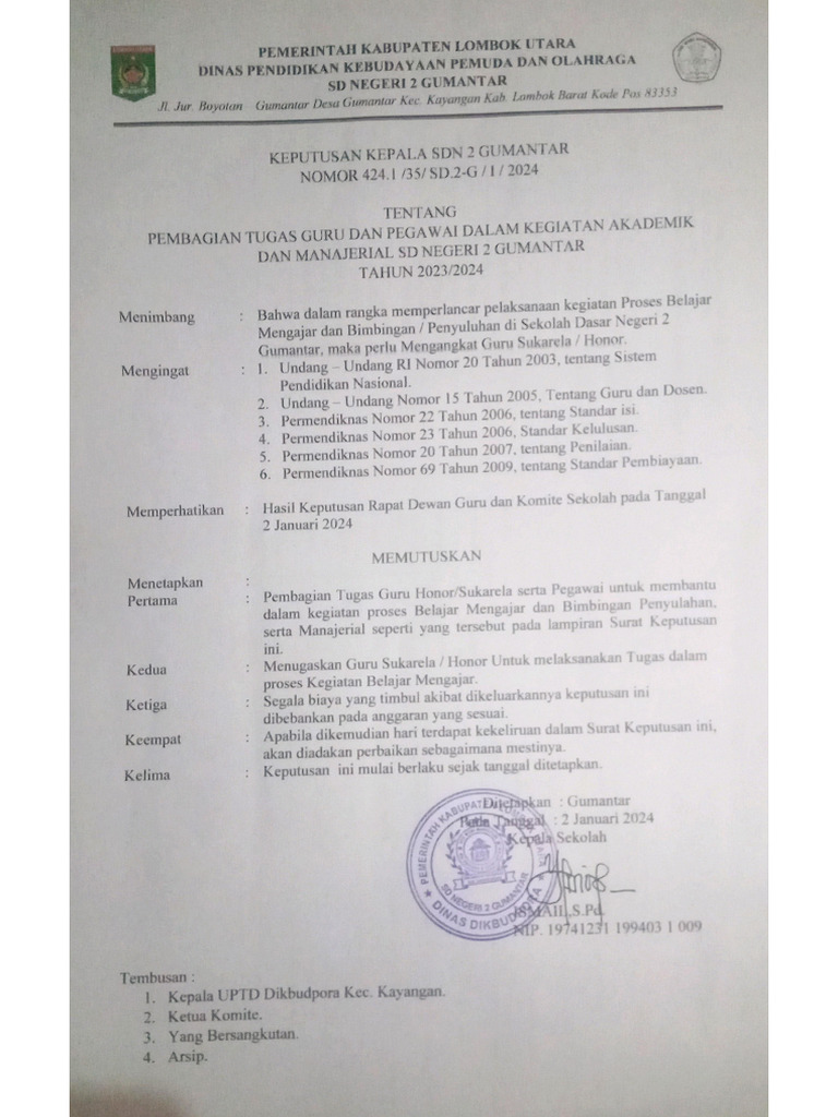 SK Pembagian Tugas | PDF