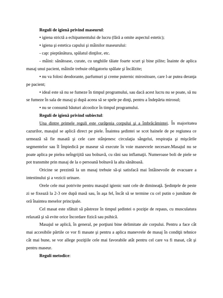 Reguli de Igienă Privind Maseurul | PDF
