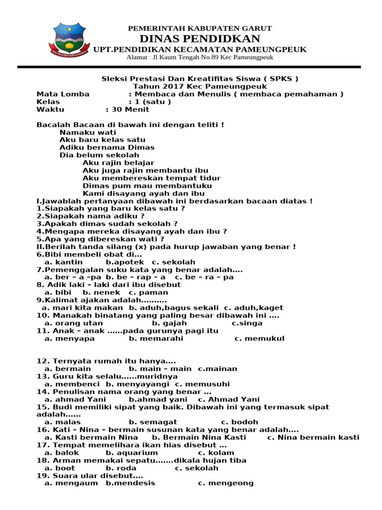 Calistung Kelas 1 | PDF