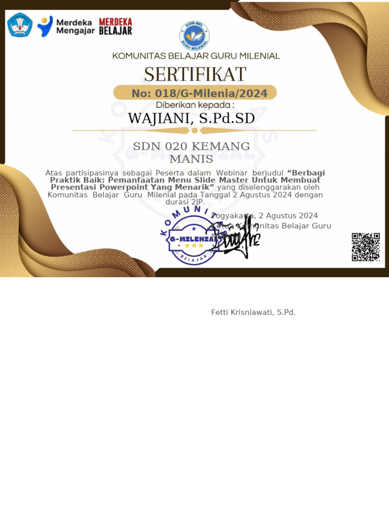 WAJIANI, S.PD - SD Sertifikat KOMBEL AGUSTUS 2024 | PDF