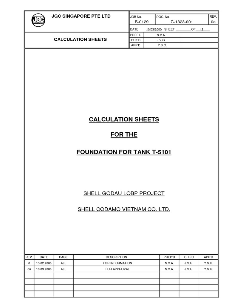 (Structural Report) Calculation Sheets For The Foundation For Tank ...