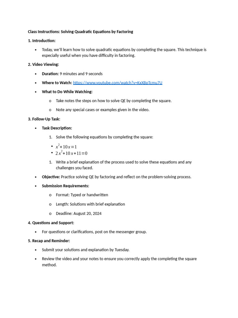 Asynchronous Task 3 Solving Q.E. by Completing The Square | PDF