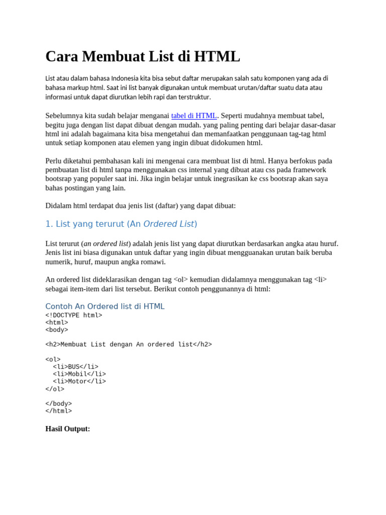 Cara Membuat List Di HTML | PDF