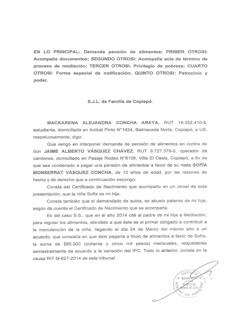 modelo demanda alimentos abuelos | PDF