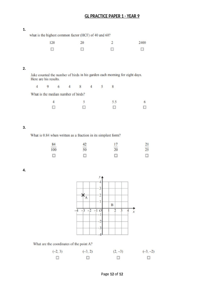 Year 9 GL Practice Paper 1 | PDF