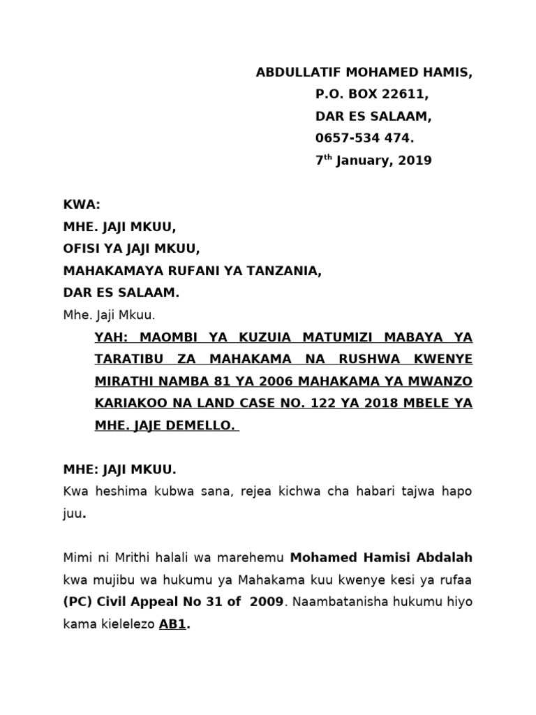 Barua Kwa Jaji Mkuu 3 2018 | PDF