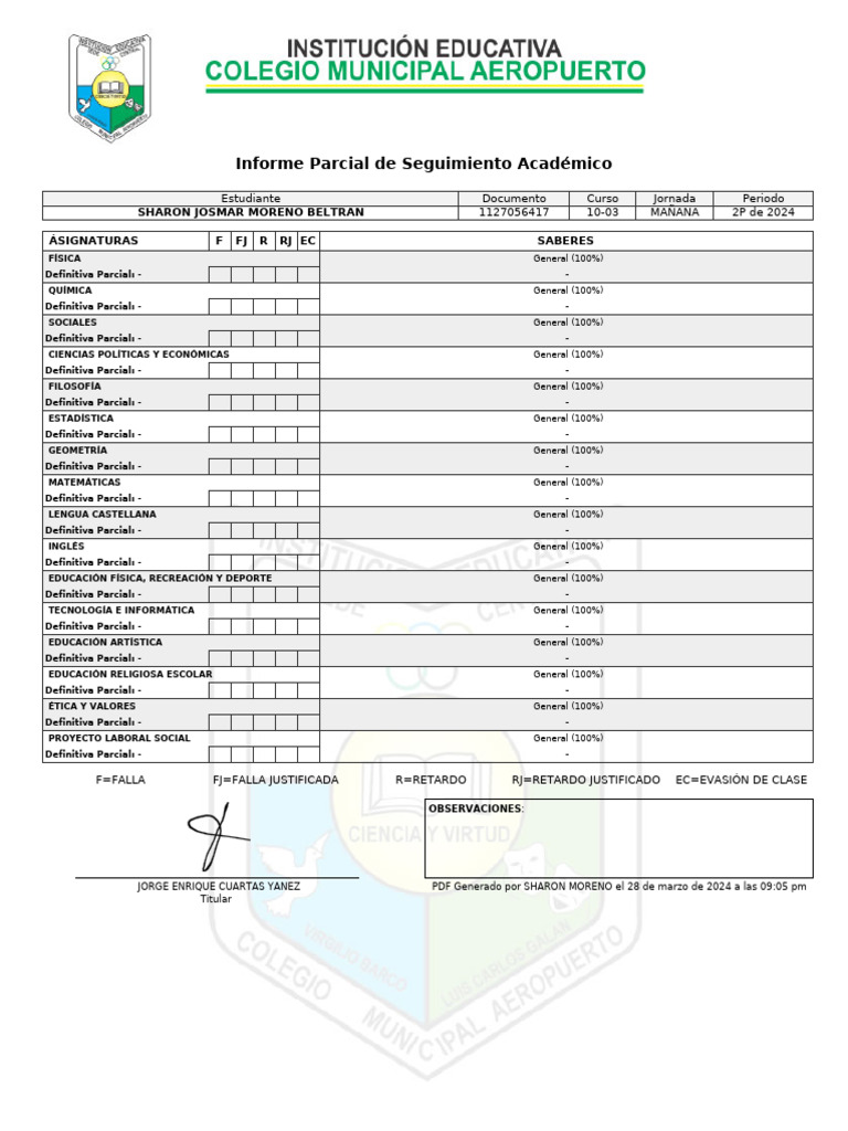 Informe Parcial de Seguimiento Acadmico | PDF