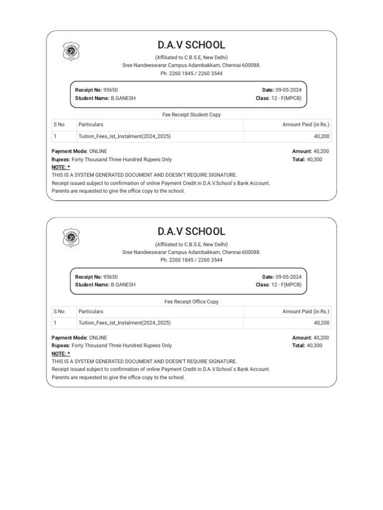 B.ganeSH's Fee Receipt | PDF