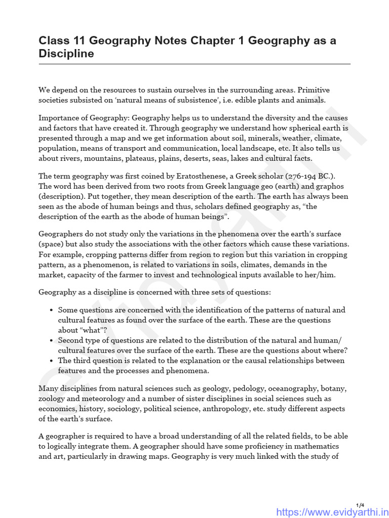 Notes Chapter 1 Geography As A Discipline | PDF | Geography | Social ...