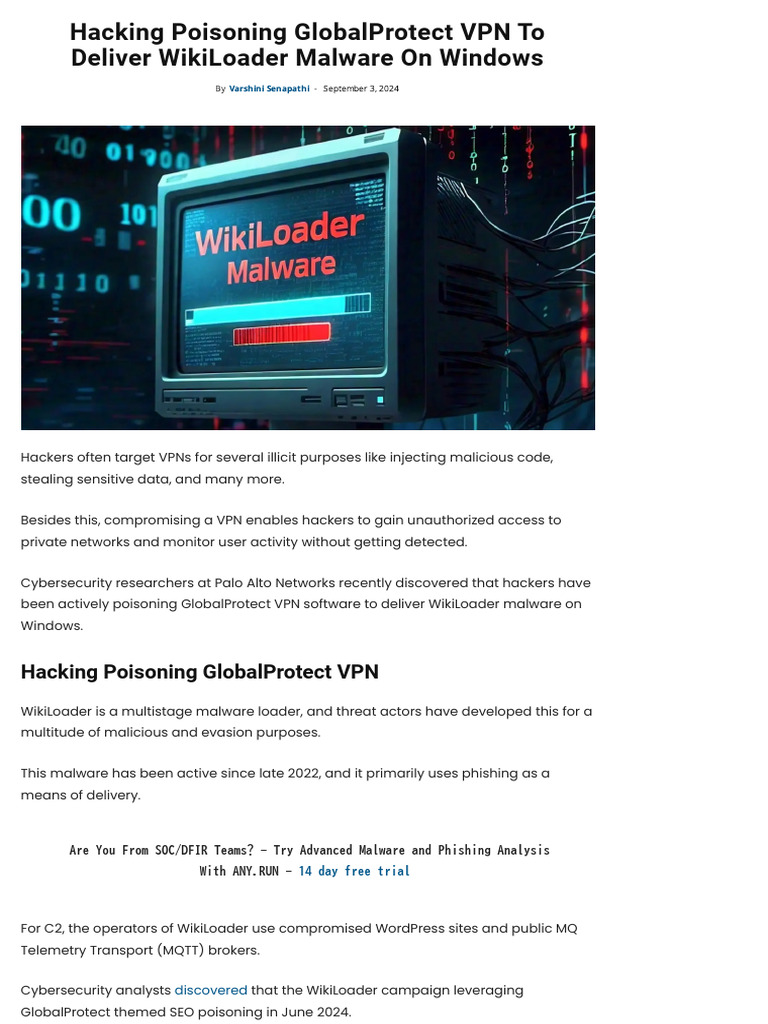 Hacking Poisoning GlobalProtect VPN To Deliver WikiLoader Malware On ...