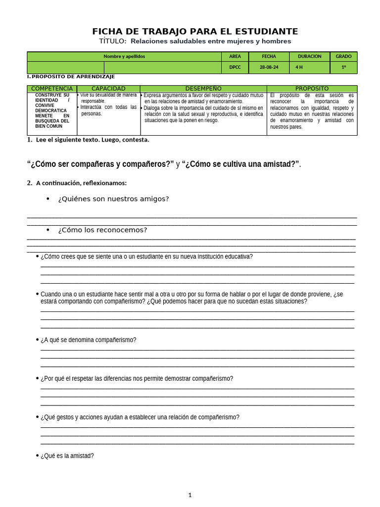 Unidad 5 - Ficha - Sem 3 - DPCC 1° | PDF