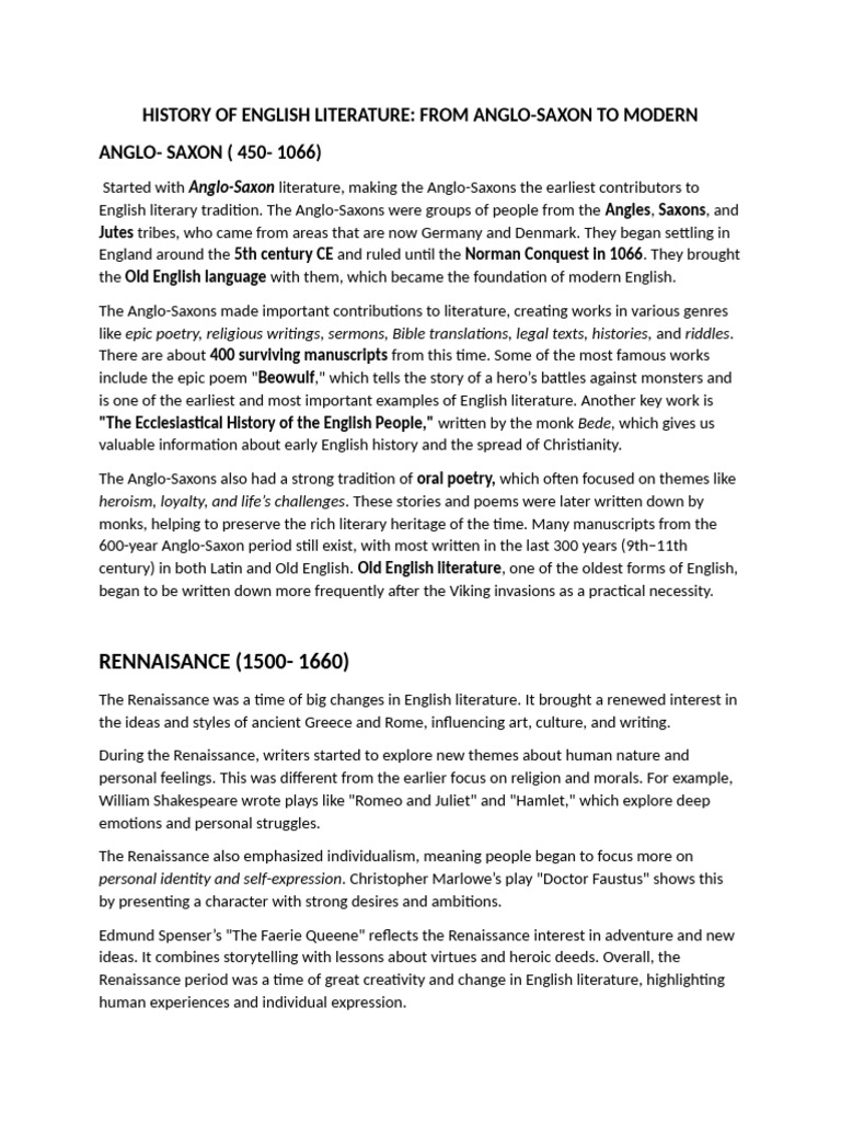 History of English Literature | PDF | Anglo Saxons | General Fiction