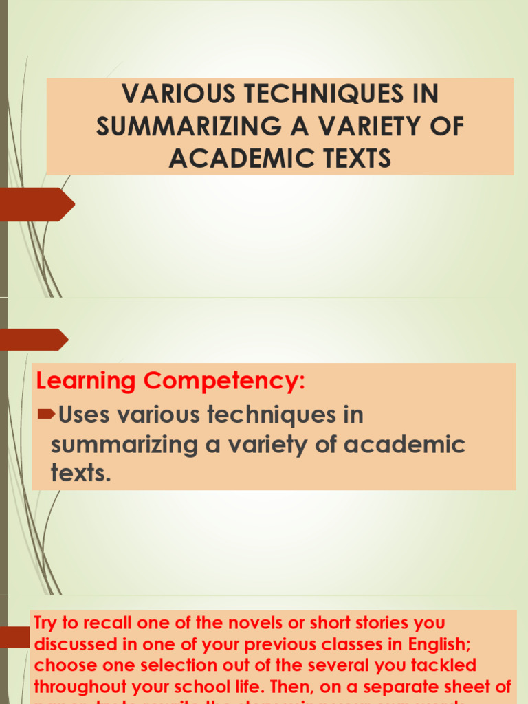 Various Techniques in Summarizing A Variety of Academic Texts | PDF