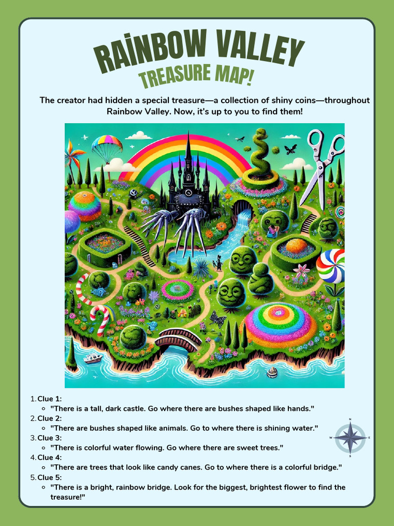 Treasure Map Worksheet Green and Blue Educational Style | PDF
