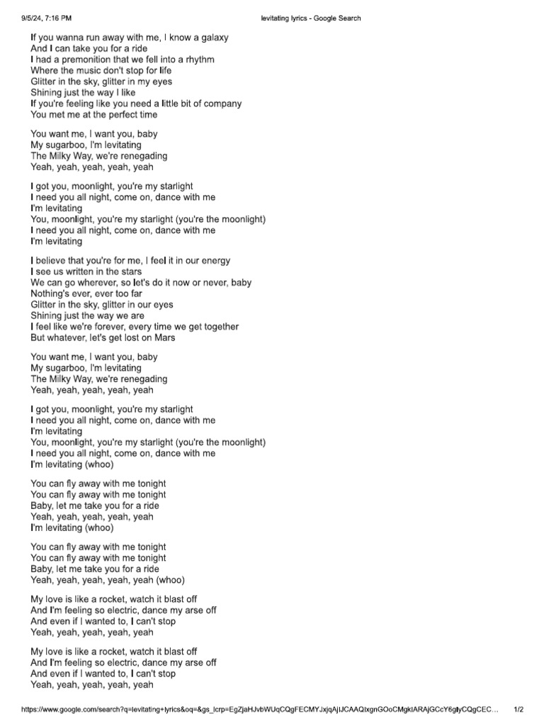 Levitating Lyrics | PDF